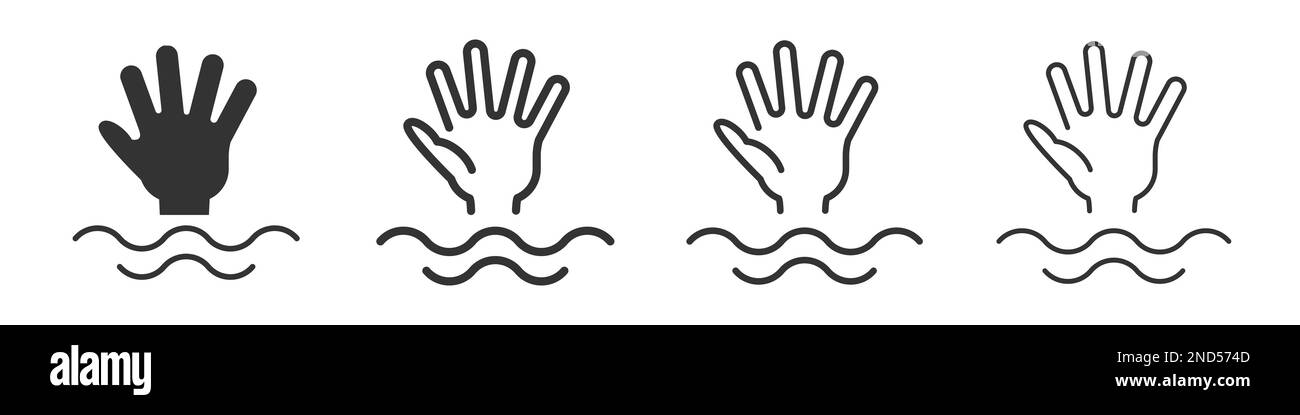 Drowning hand icons collection in two different styles and different ...