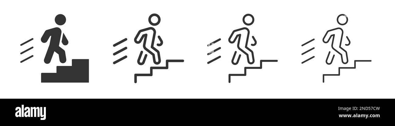 Man on stairs icons collection in two different styles and different ...