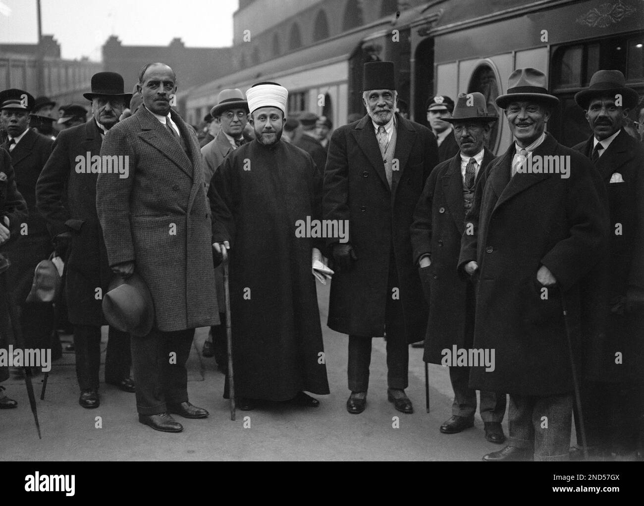The Grand Mufti of Jerusalem, white head wear and Musa Kazim Pasha El ...