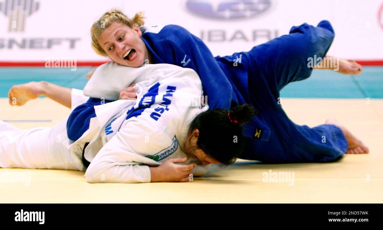 Kayla Harrison of the U.S., right, competes against Mayra Aguiar of ...