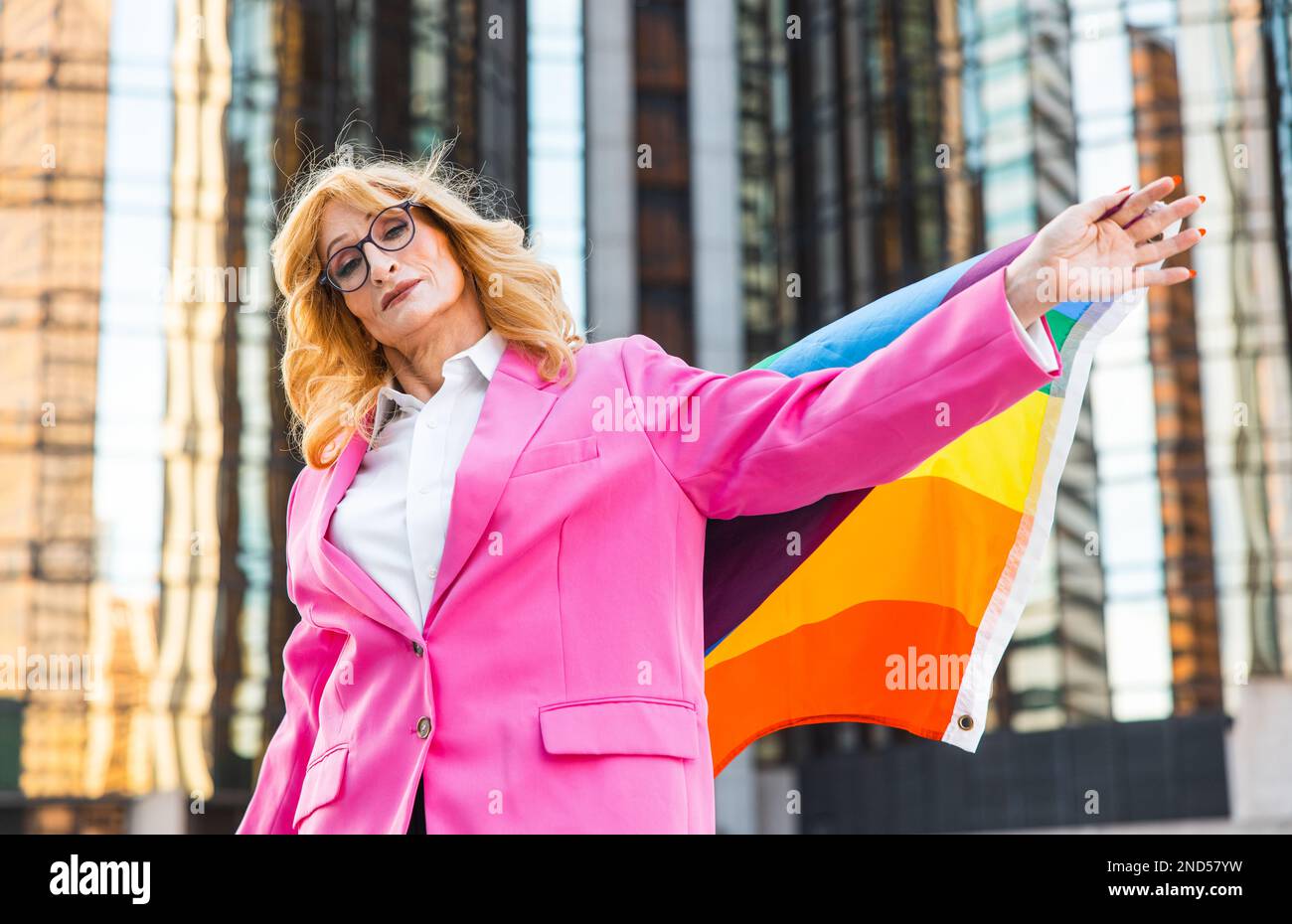 Transgender business woman lifestyle moments in downtown, Los angeles ...