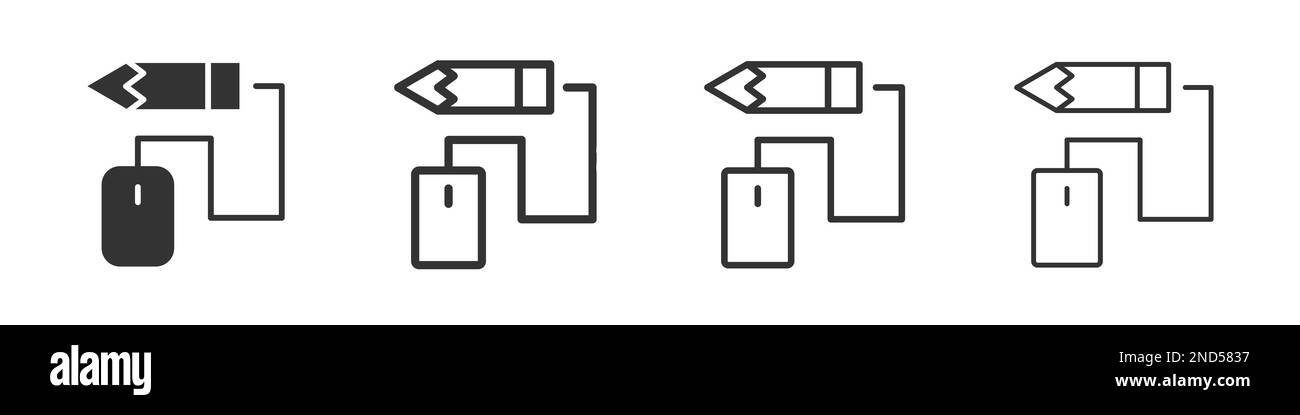 E-learning pencil icons collection in two different styles and different stroke. Vector ...