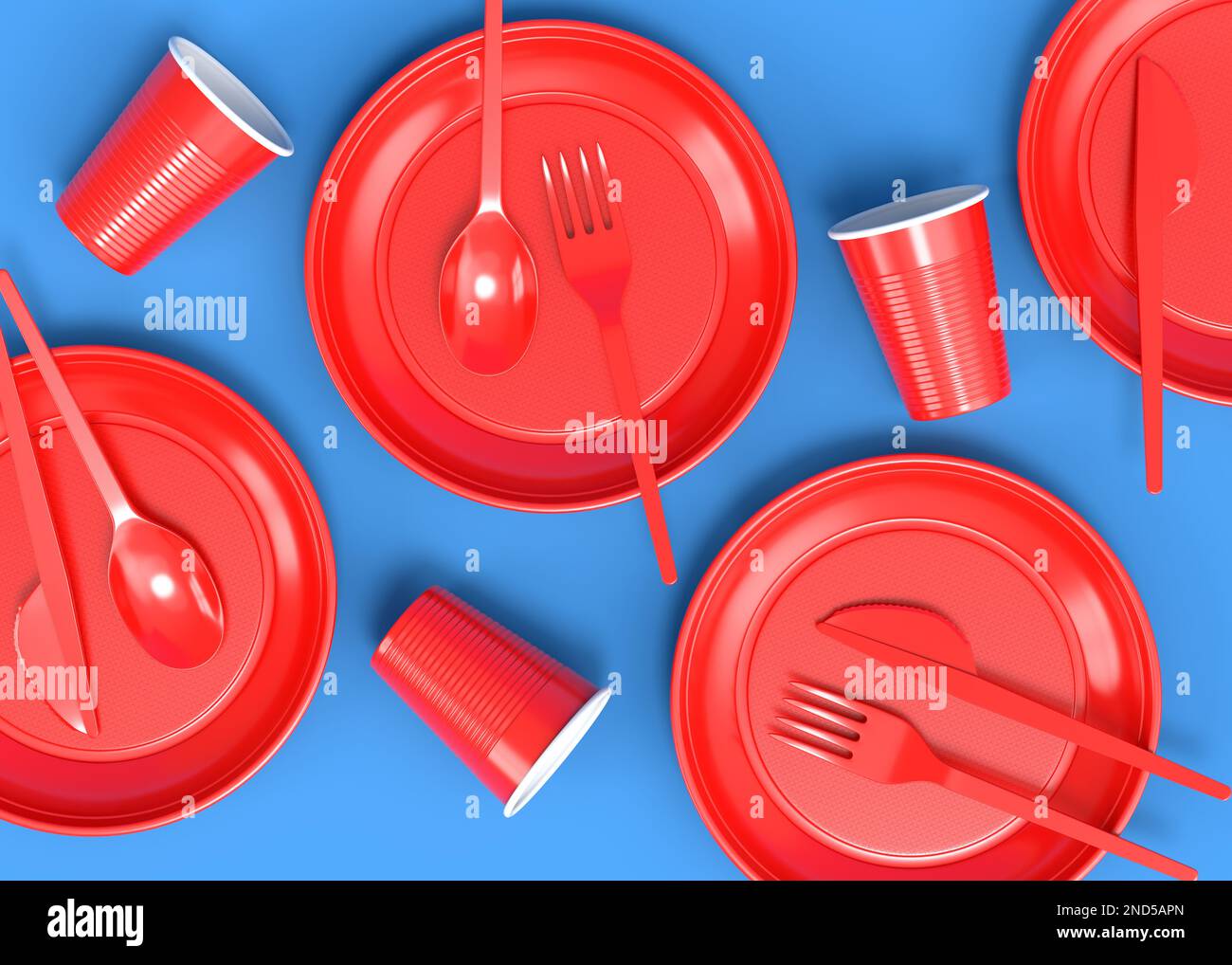 Set of disposable utensils like plate, folk, spoon,knife and cup on ...