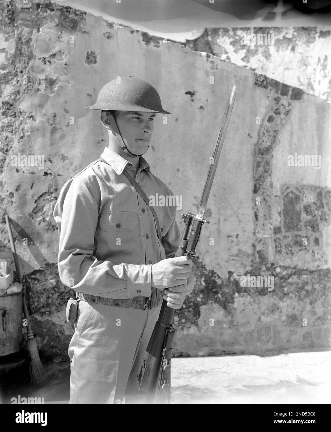 An American sentry on duty in Ancient Fort San Cristobal at San Juan ...