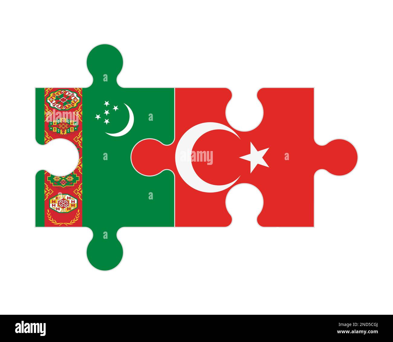 Connected puzzle of flags of Turkmenistan and Turkey, vector Stock ...