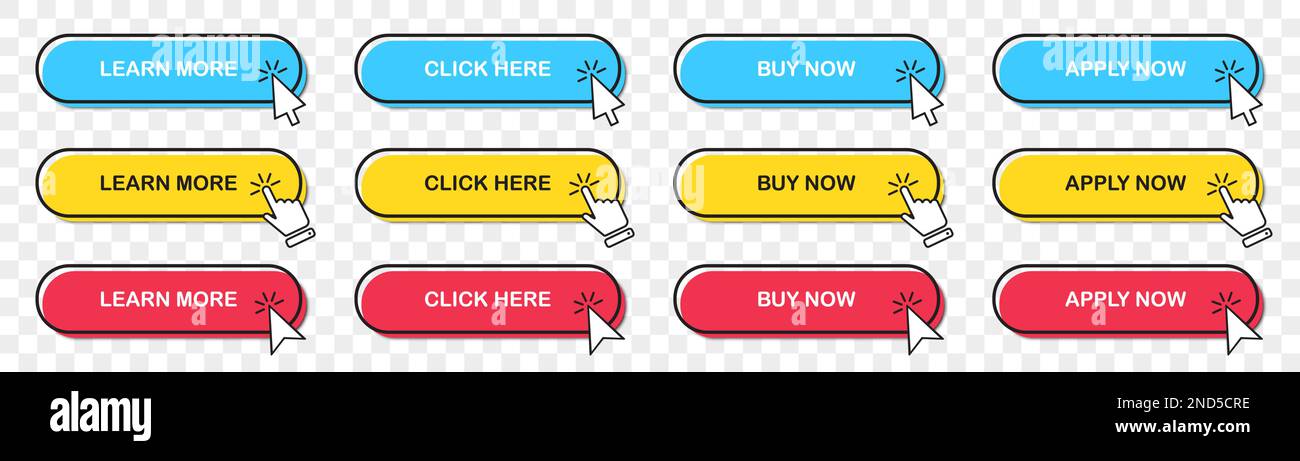 Set of web buttons with cursor icons. Vector illustration Stock Vector ...