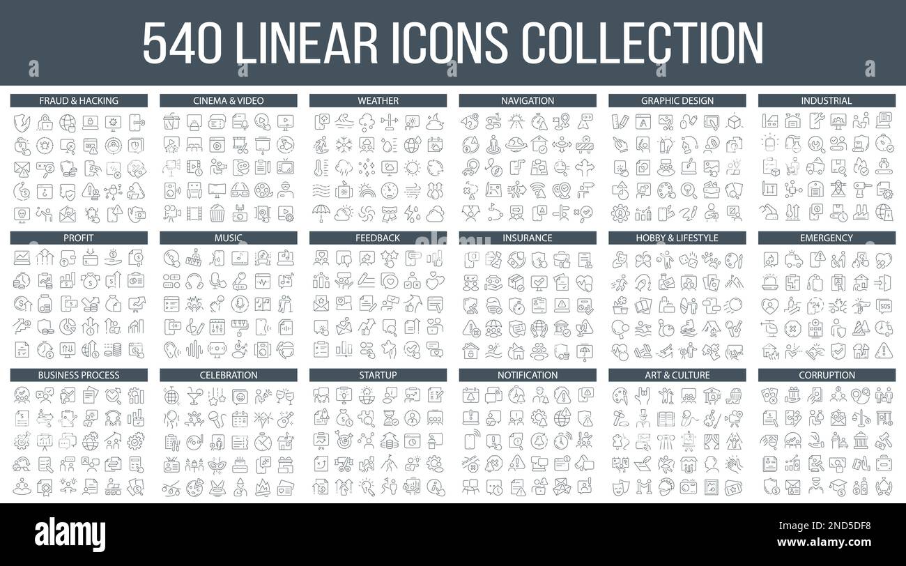 540 linear icons collection in different categories. Big set of icons Stock Vector Image & Art ...