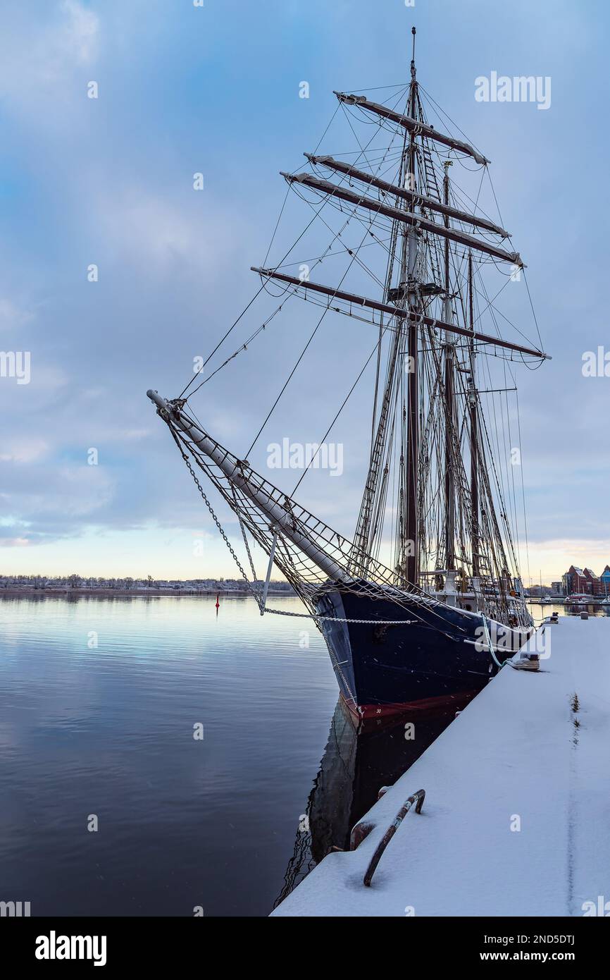 Sailing ship in the city port of the town Rostock, Germany Stock Photo ...