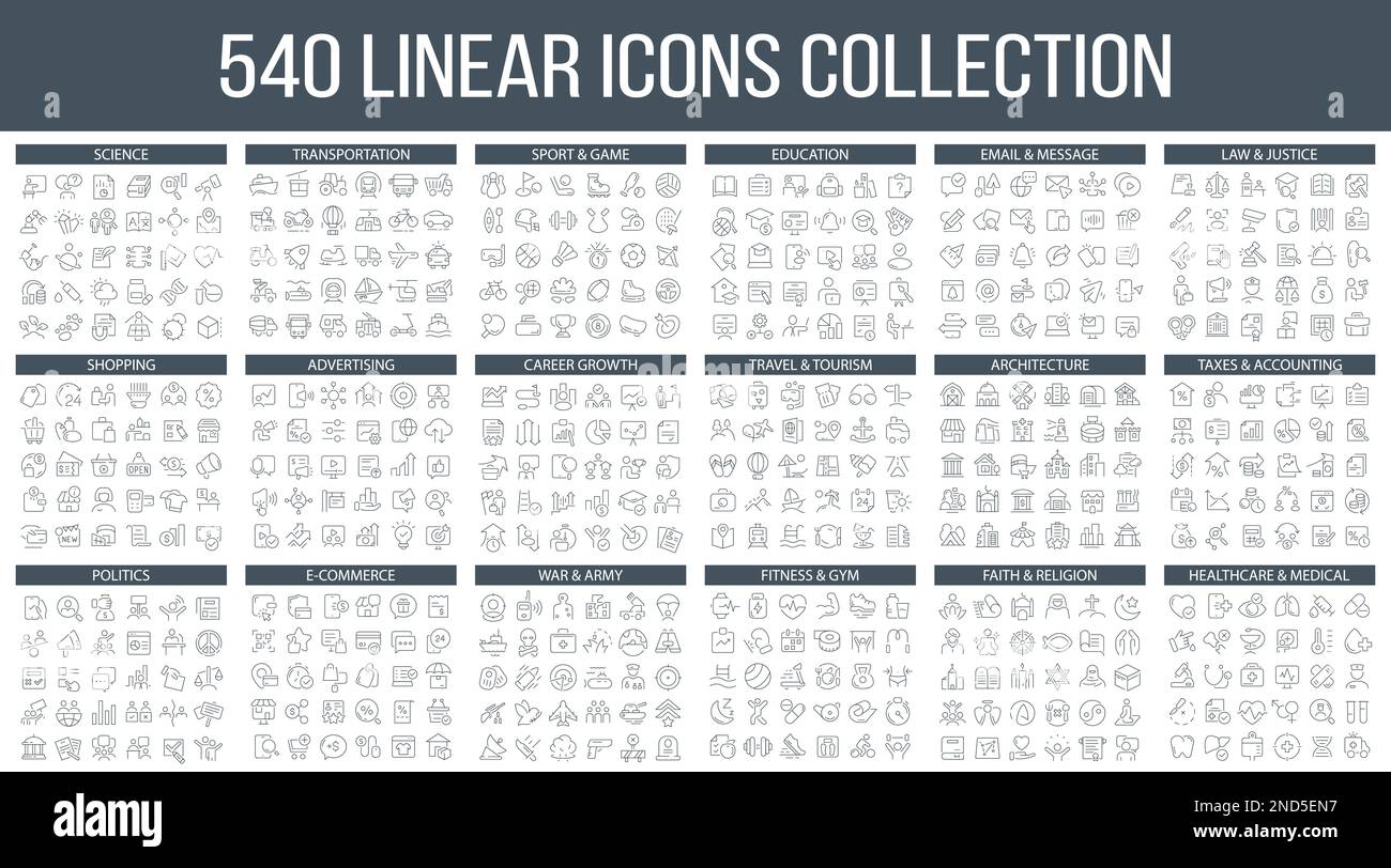 540 linear icons collection in different categories. Big set of icons ...