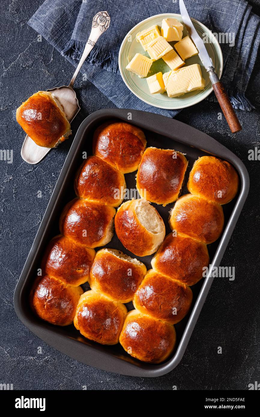 Hawaiian sweet rolls, portuguese sweet bread, soft and stretchy buns in ...