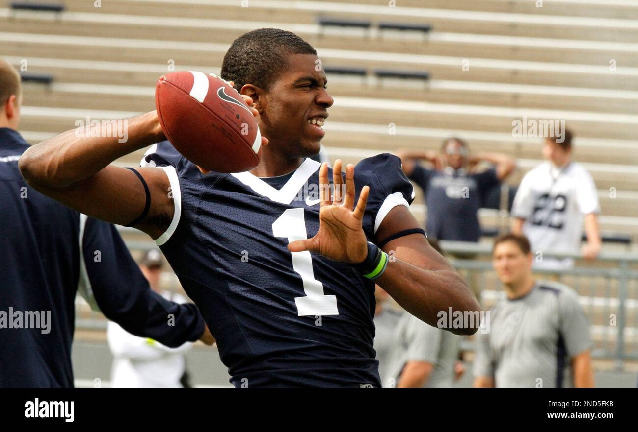 Penn State quarterback Robert Bolden (1) warms up on the field at ...