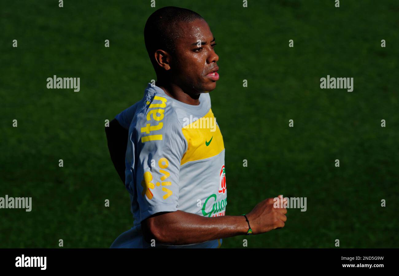 Brazil's national soccer team player Robinho looks on against Barcelona ...