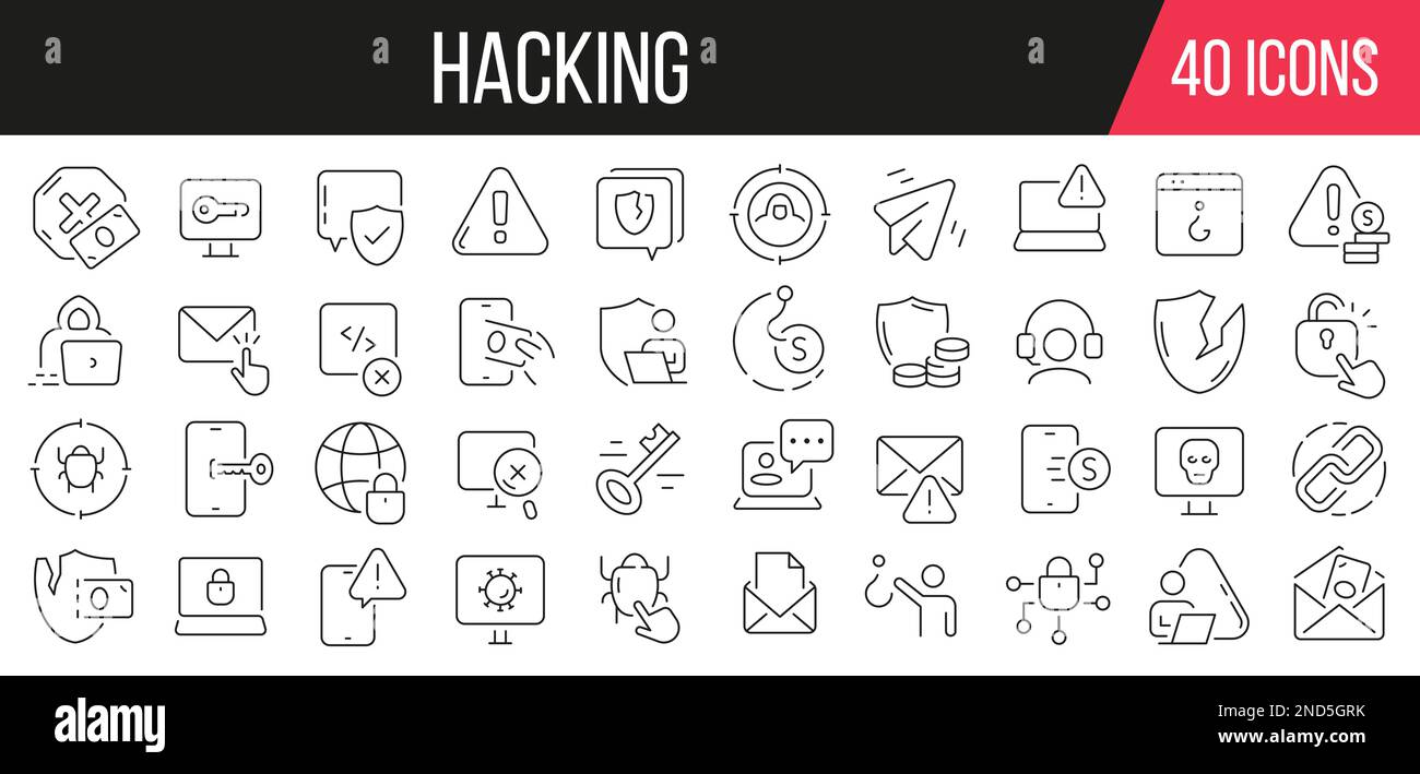 Hacking line icons collection. Set of simple icons. Vector illustration ...