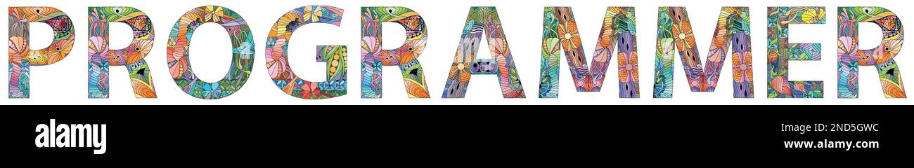 Hand-painted art design. Hand drawn illustration word PROGRAMMER for t ...