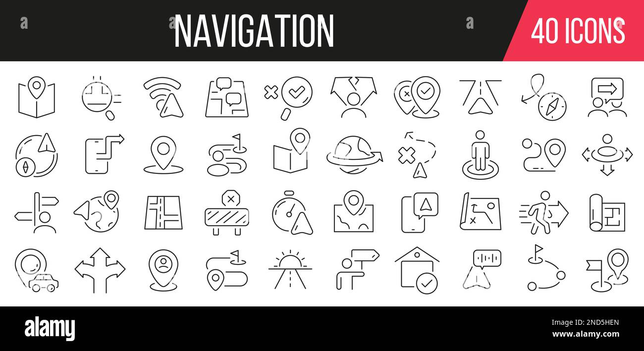 Navigation line icons collection. Set of simple icons. Vector ...