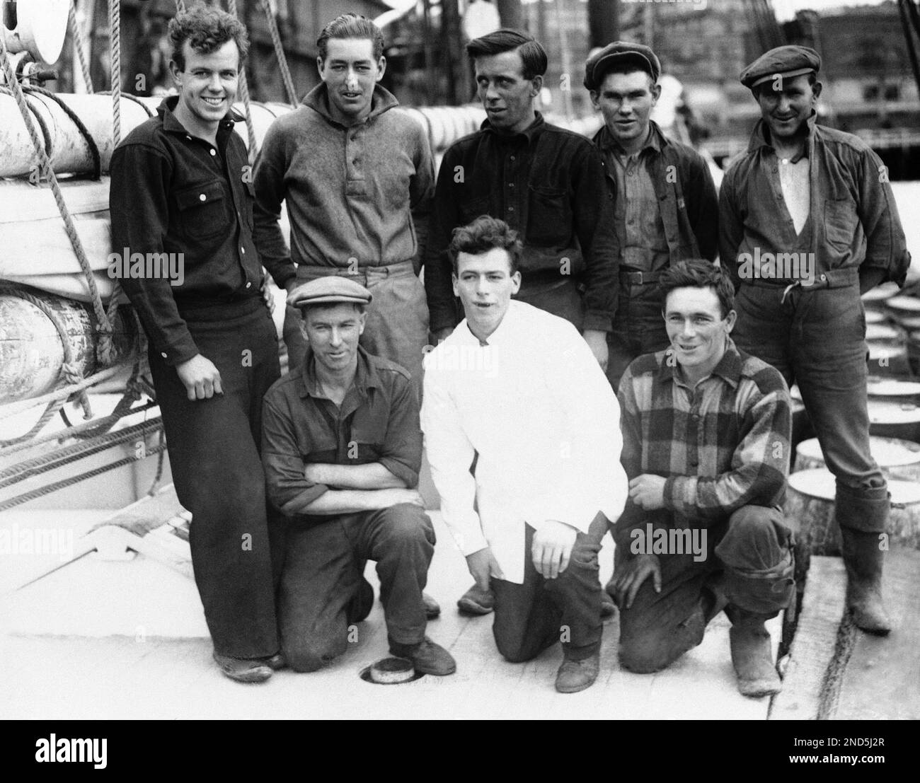 Members of the crew of the Schooner Effie M. Morrissey which will carry ...