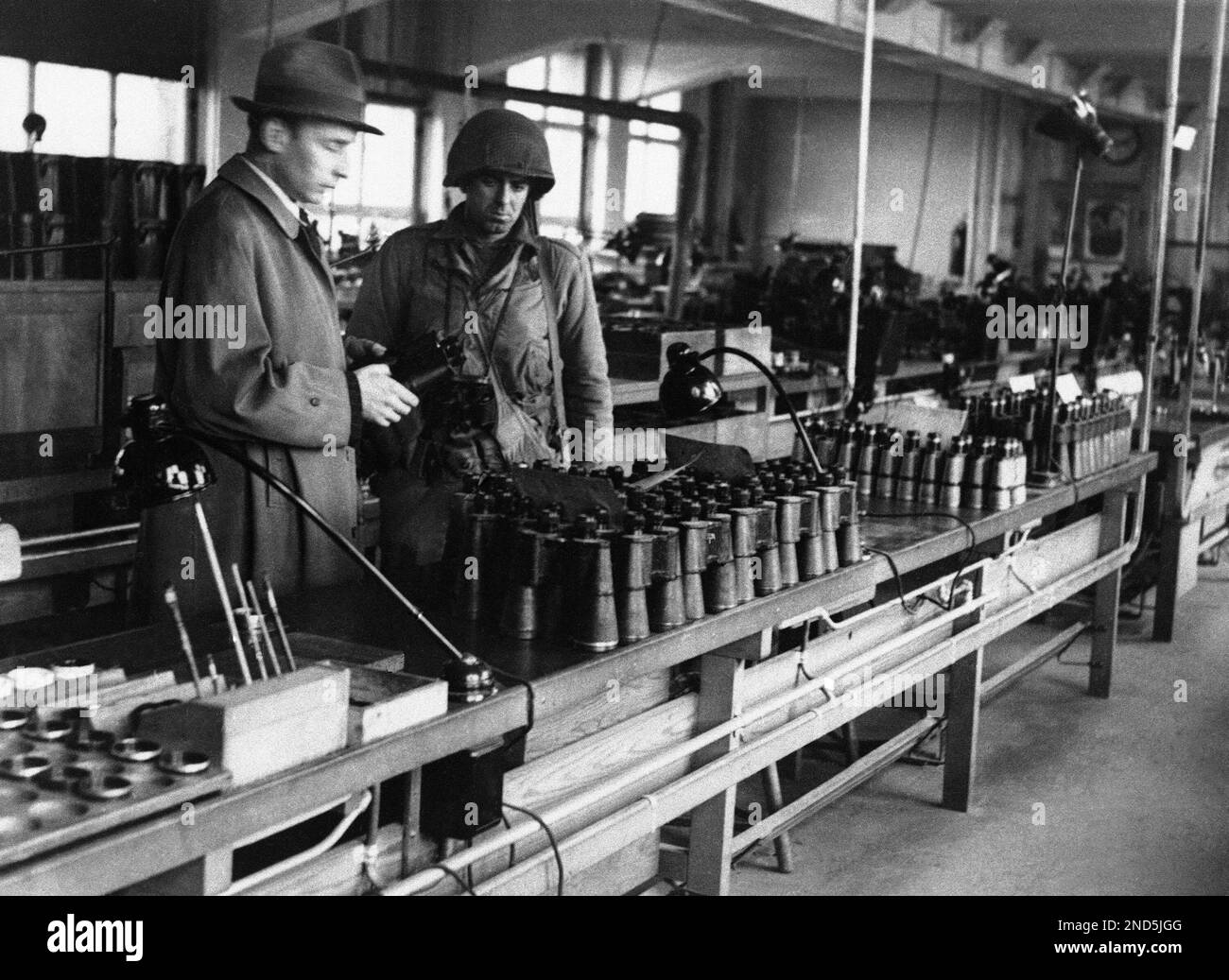 A view inside the Leica factory at Wetzler, Germany, on April 3, 1945 ...