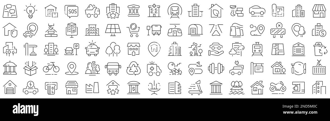 Set of urban infrastructure line icons. Collection of black linear ...