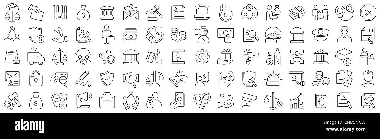 Set of illegal and corruption line icons. Collection of black linear ...