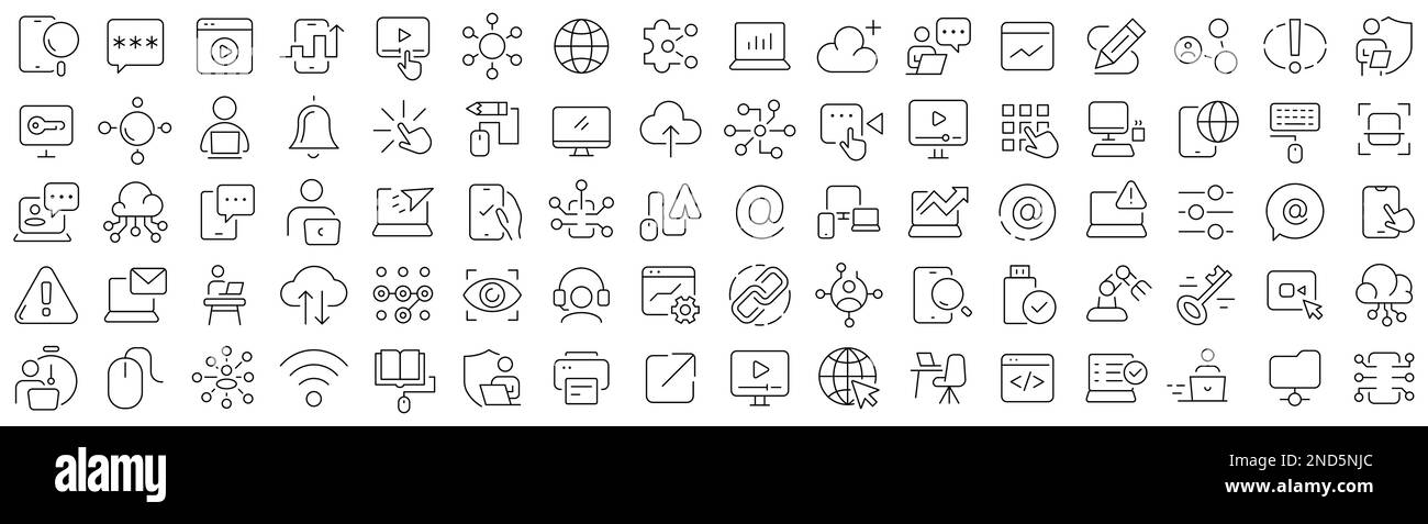Set of information technology line icons. Collection of black linear ...