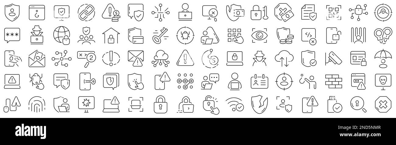 Set of fraud and hacking line icons. Collection of black linear icons ...