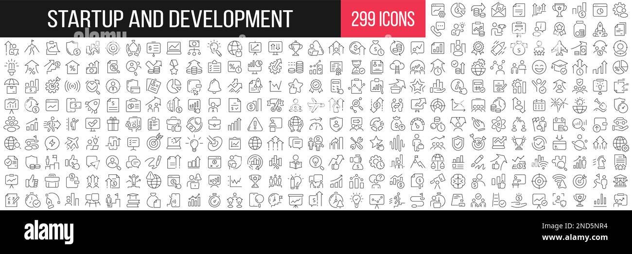 Startup and development linear icons collection. Big set of 299 thin line icons in black. Vector ...