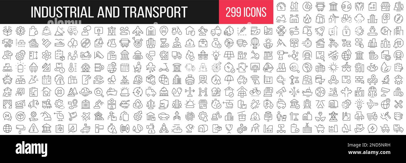 Industrial and transport linear icons collection. Big set of 299 thin ...