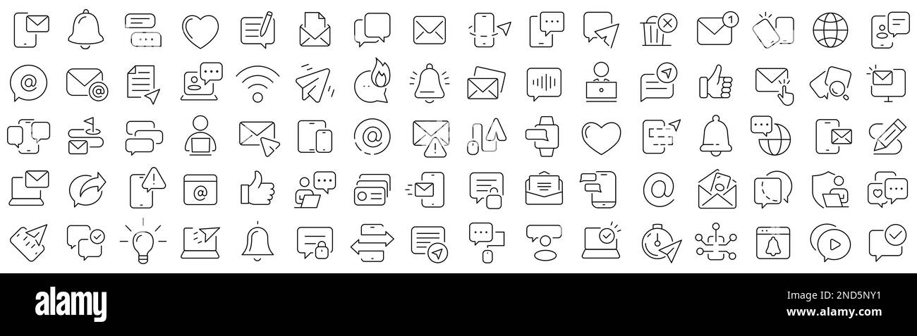 Set of chat and message line icons. Collection of black linear icons ...