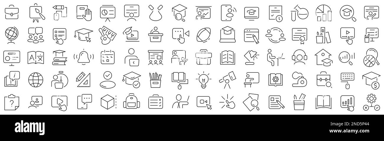 Set of education and learning line icons. Collection of black linear ...