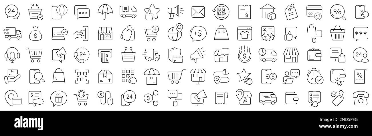 Set of e-commerce line icons. Collection of black linear icons Stock ...