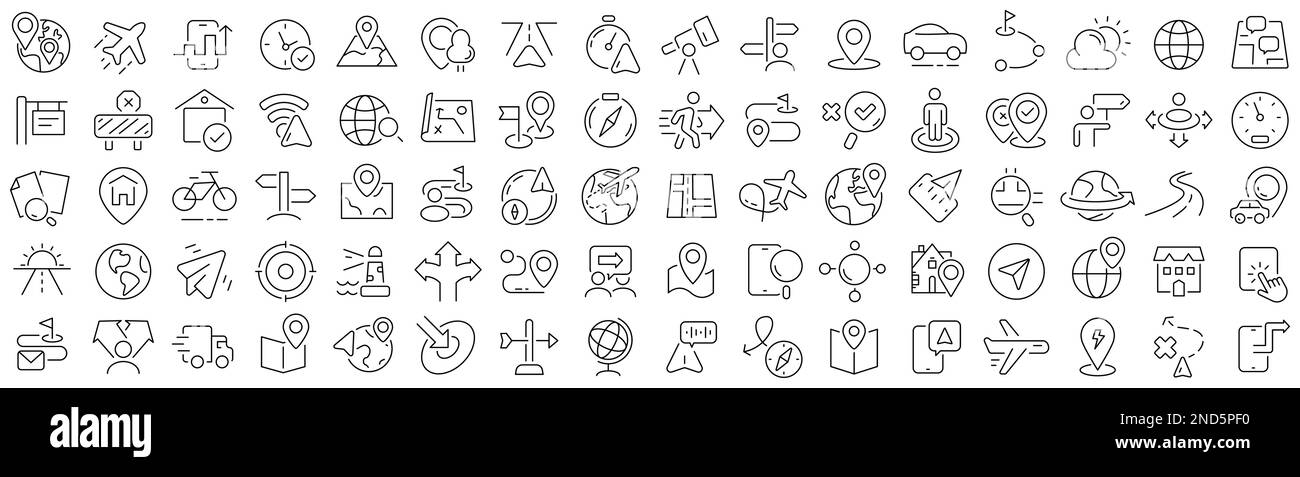 Set Of Navigation And Location Line Icons Collection Of Black Linear