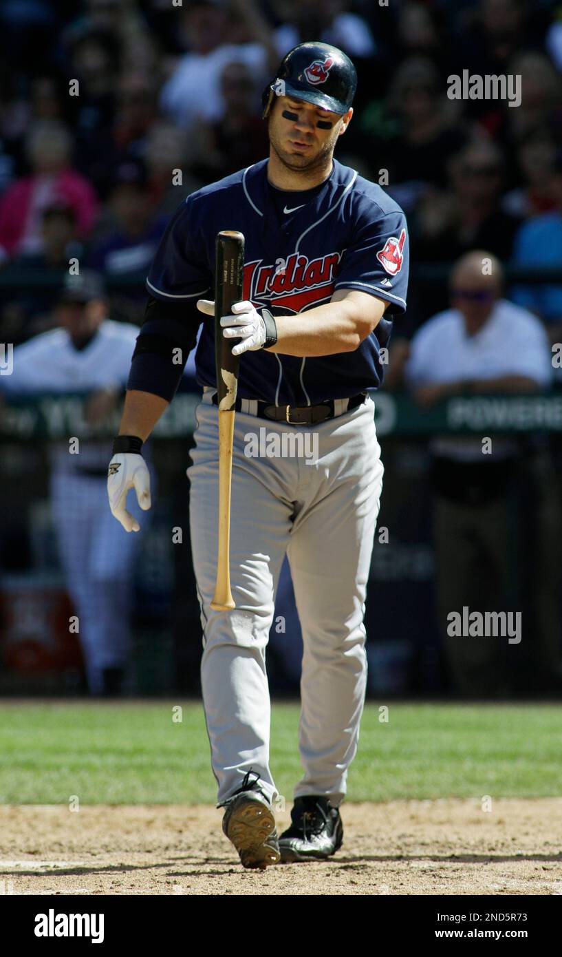 Cleveland Indians' Travis Hafner reacts after striking out in the sixth ...