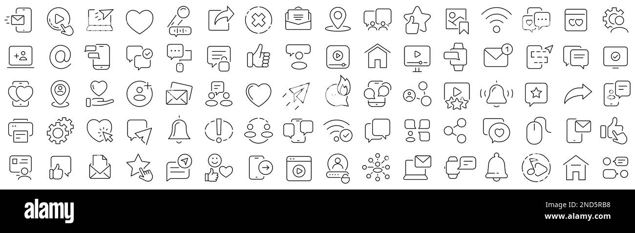Set of social media line icons. Collection of black linear icons Stock ...