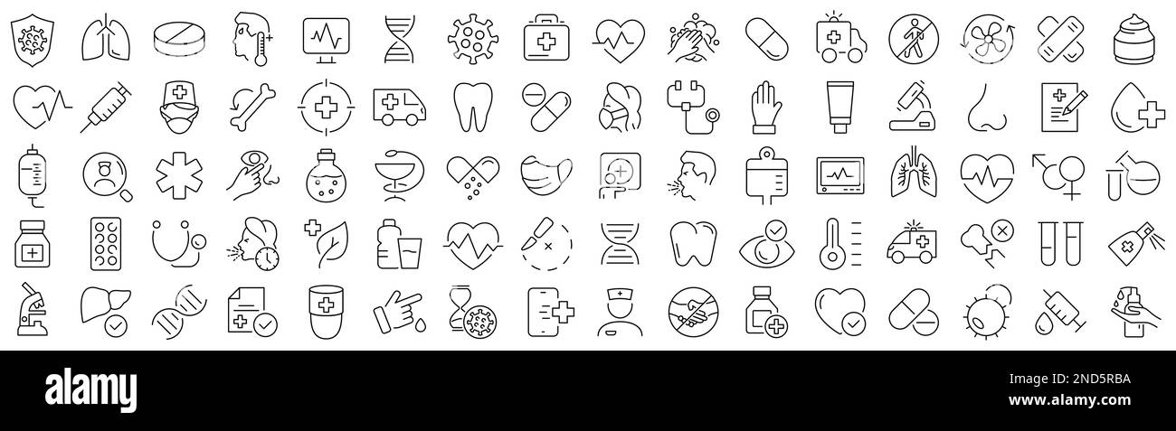 Set of health and medicine line icons. Collection of black linear icons ...
