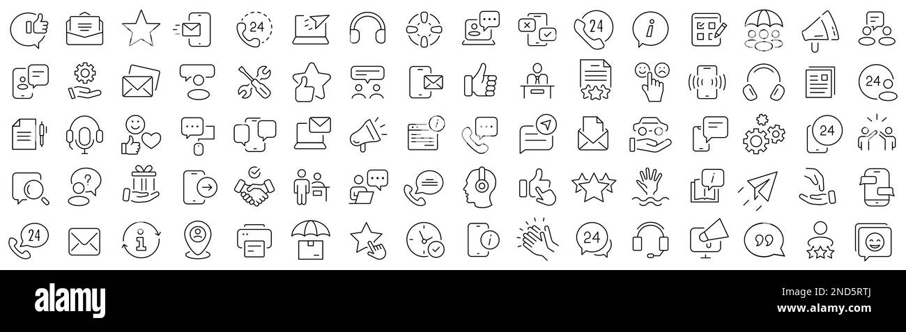 Set of customer service line icons. Collection of black linear icons ...