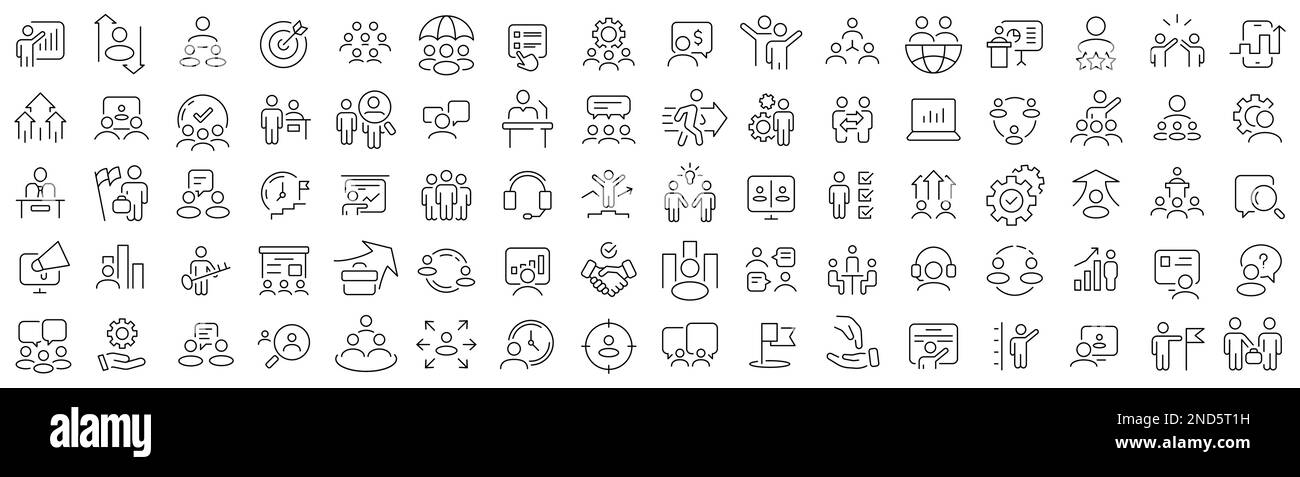 Set Of Teamwork And Management Line Icons Collection Of Black Linear Icons Stock Vector Image 1689