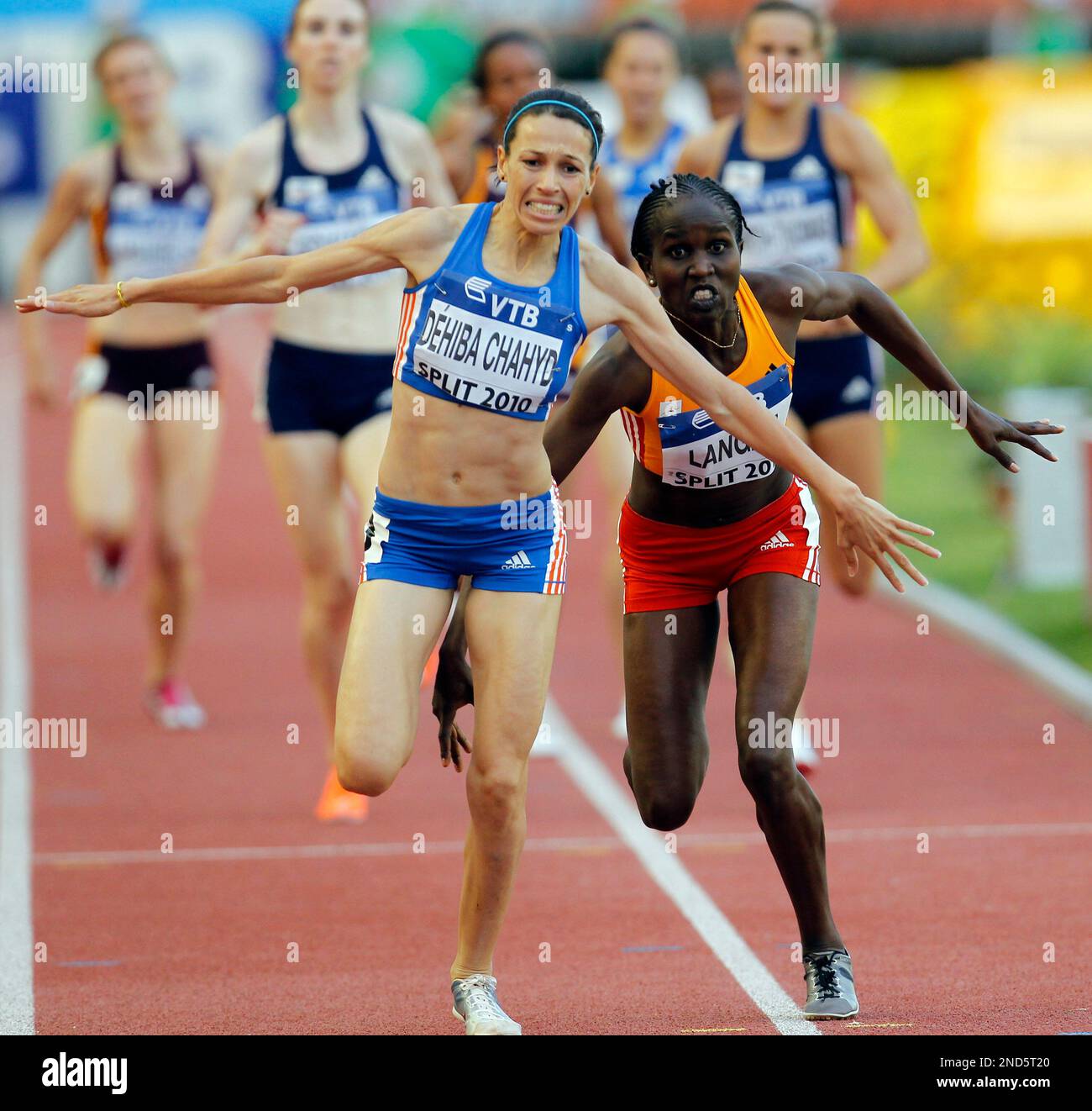 France's Hind Dehiba Chahyd, left and Kenya's Nancy Jebet Langat ...