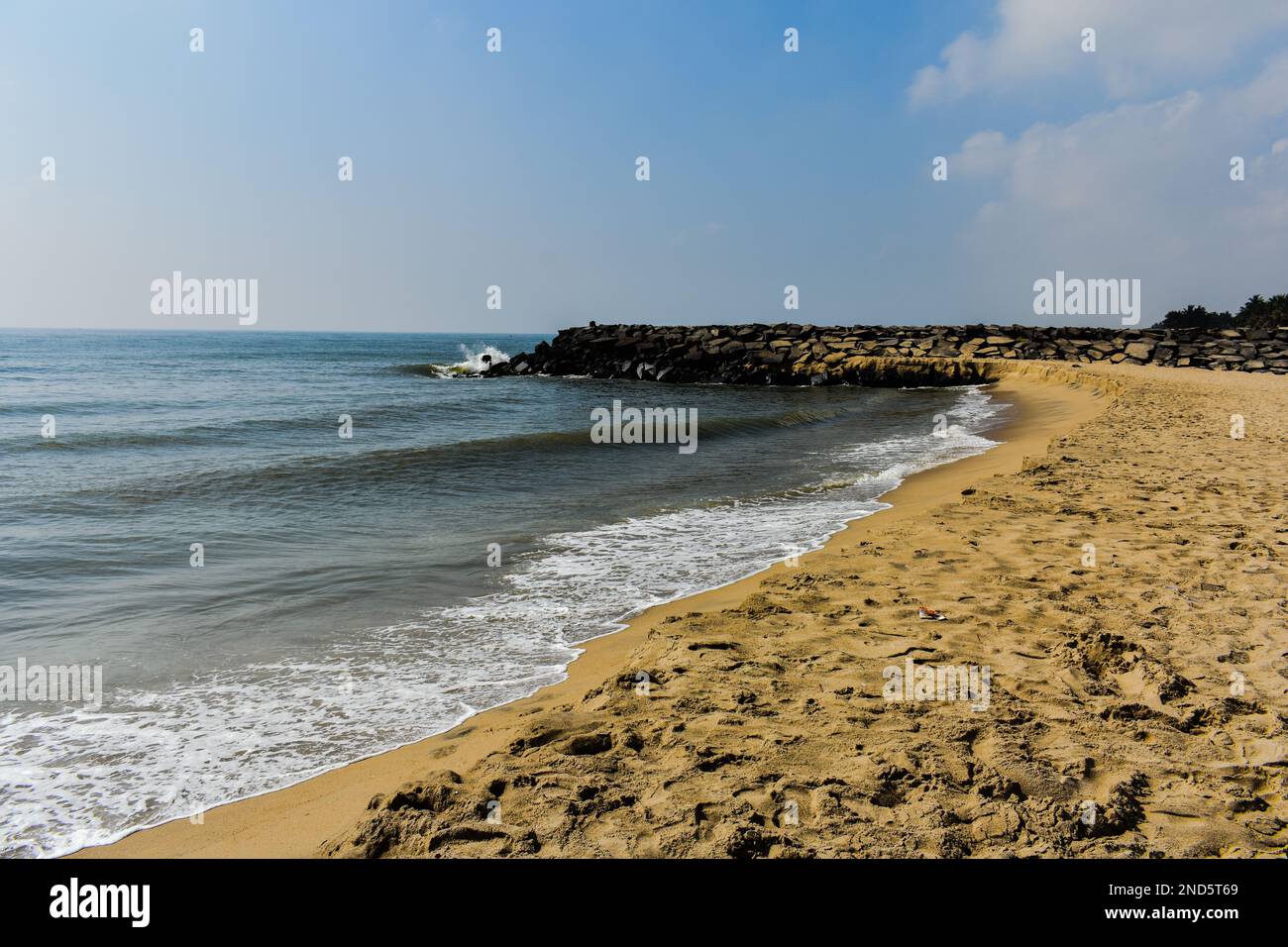 Promenade Beach is a popular tourist spot in Pondicherry, India ...