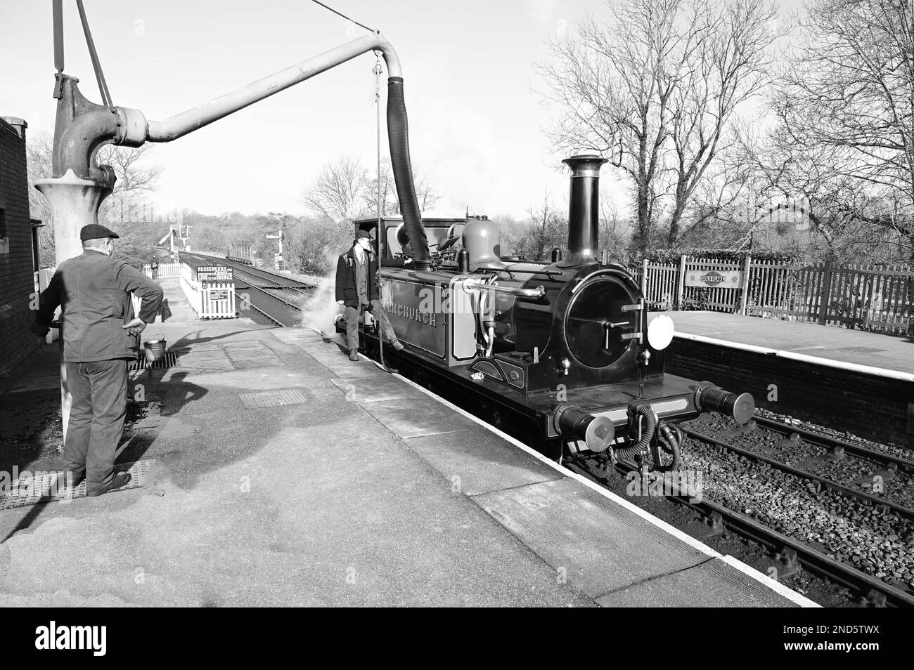Fenchurch a Terrier locomotive taking water at Sheffield Park station ...