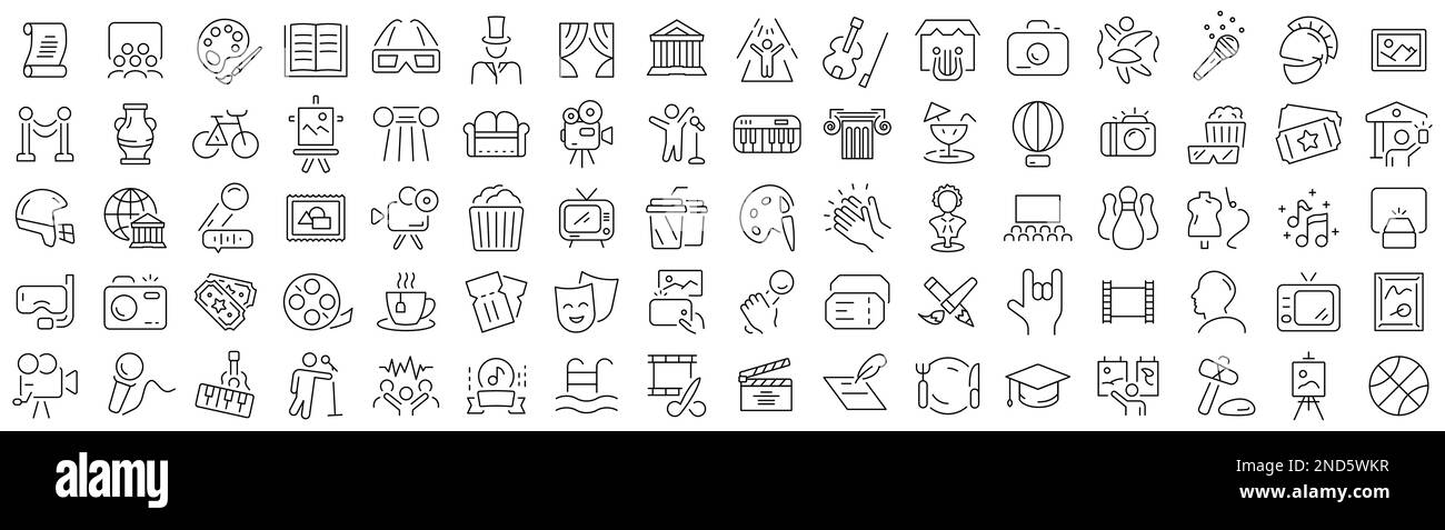 Set of culture and art line icons. Collection of black linear icons ...