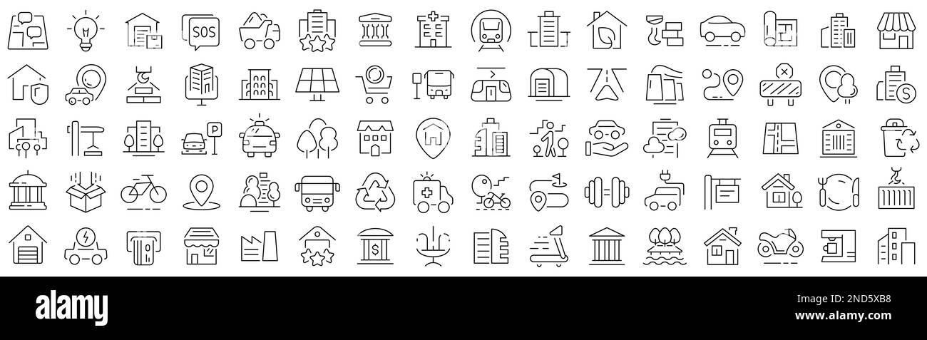 Set Of Urban Infrastructure Line Icons Collection Of Black Linear Icons Stock Vector Image