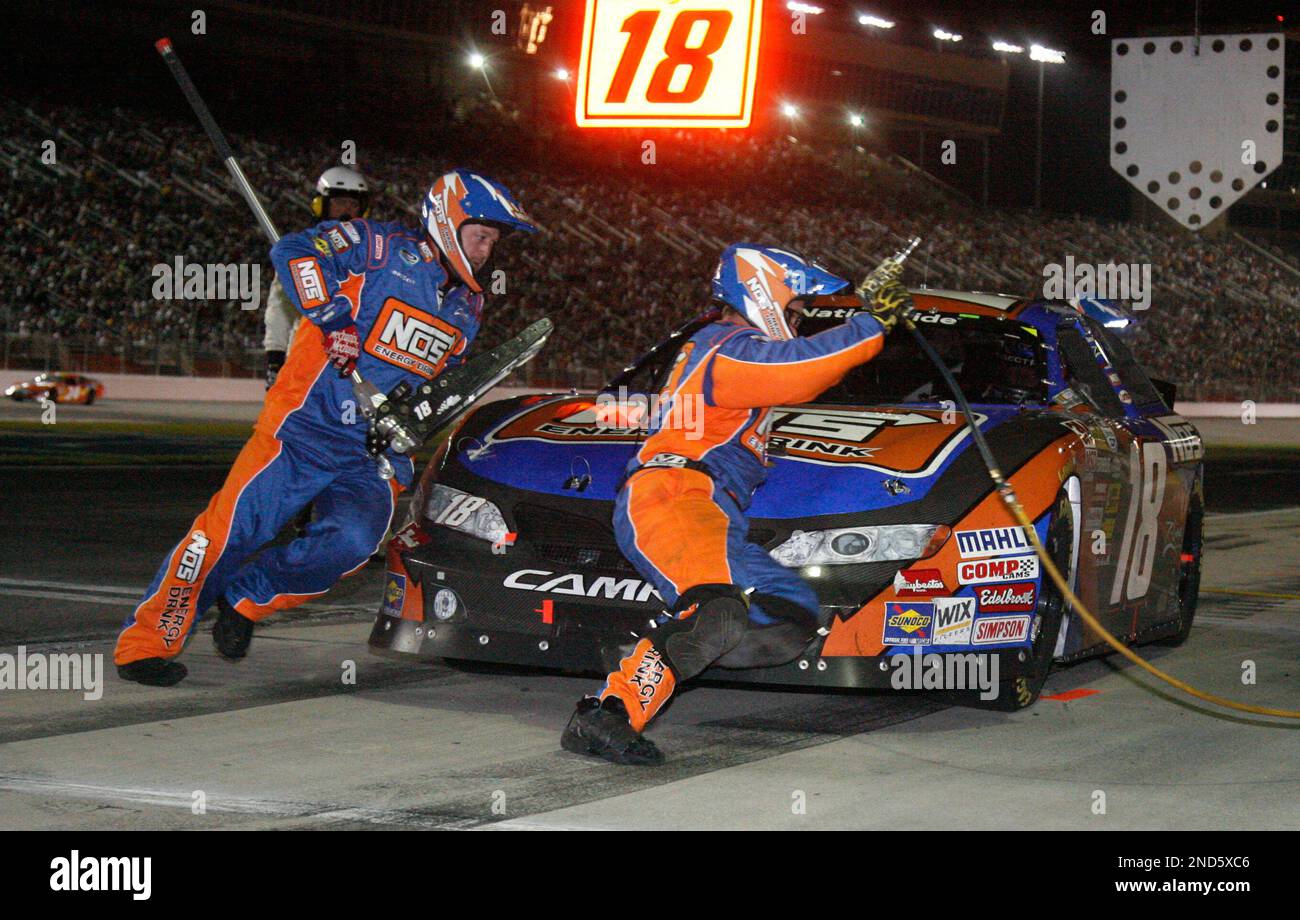 Kyle Busch makes a pit stop during the NASCAR Nationwide Series auto ...
