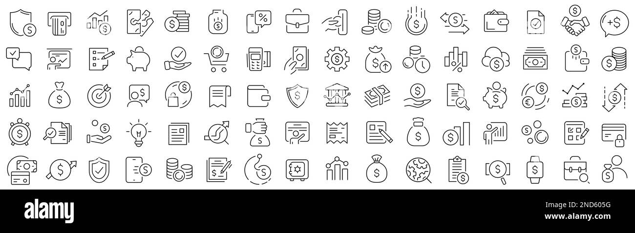 Set of money and finance line icons. Collection of black linear icons ...