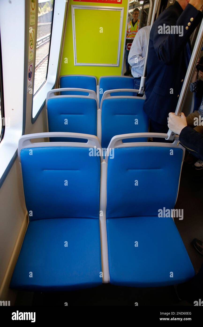 BART shows off one of their new train cars during a demonstration run ...