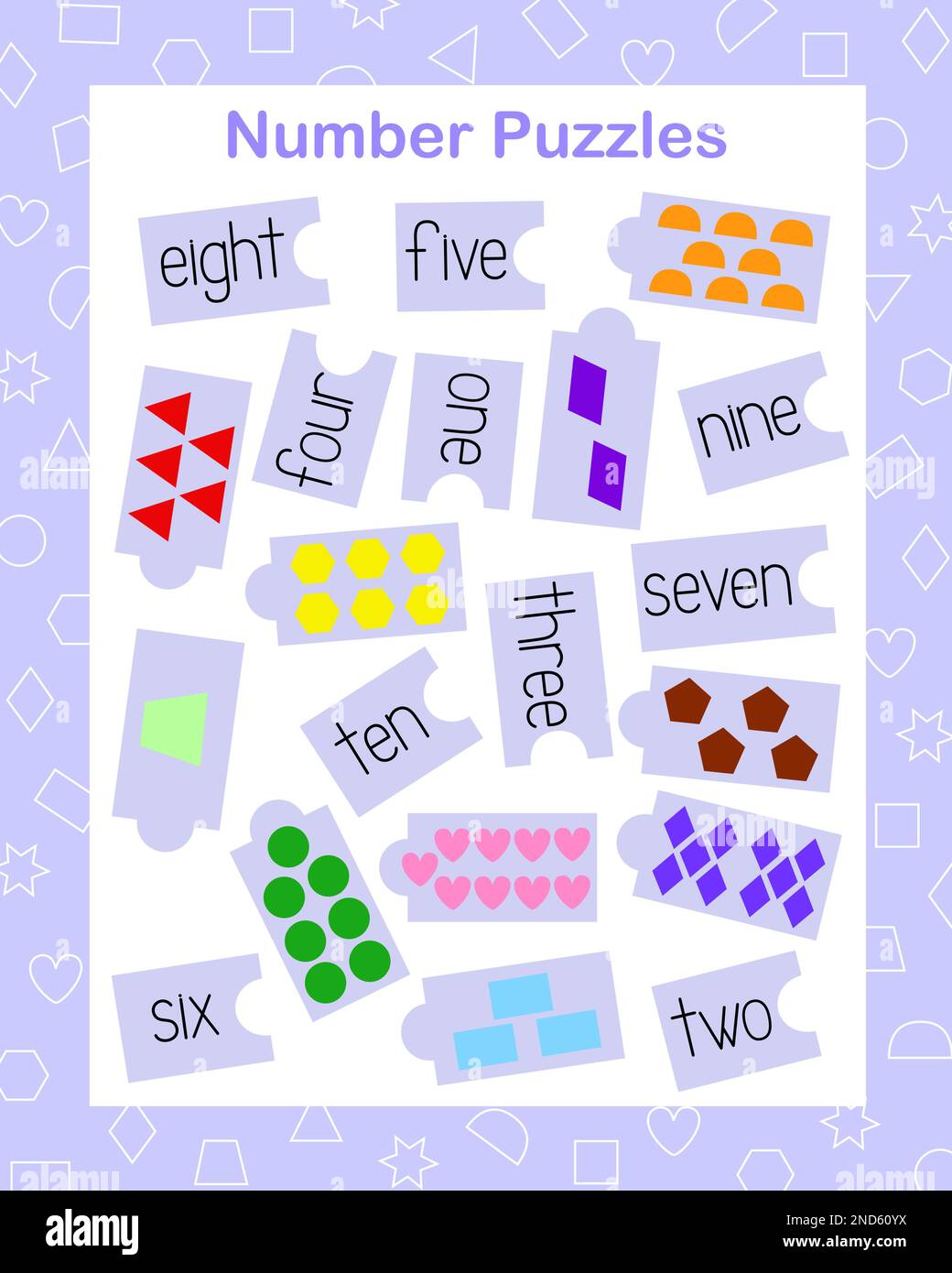 Geometric shapes puzzle print and cut leaning numbers with colorful ...