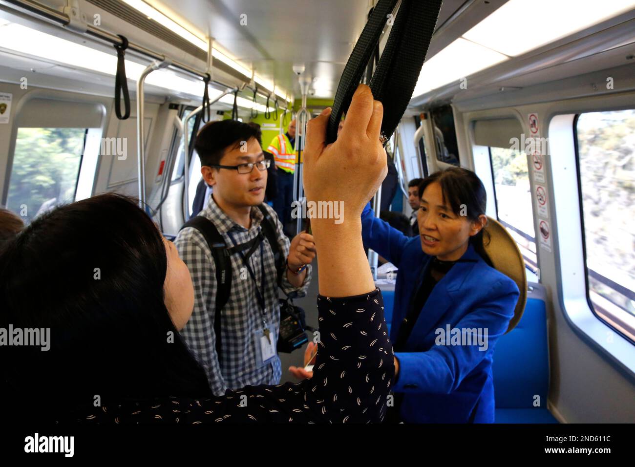 BART shows off one of their new train cars during a demonstration run ...
