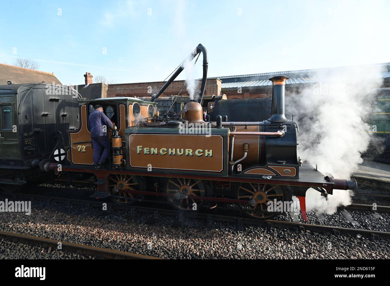 Fenchurch a Terrier locomotive taking water at Sheffield Park station ...