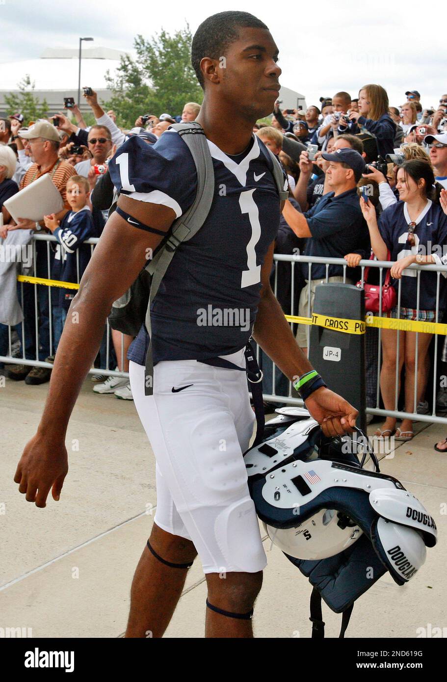 Penn State quarterback Robert Bolden (1) arrives at Beaver Stadium ...