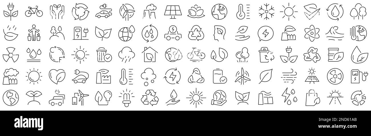 Set of eco and environment line icons. Collection of black linear icons ...