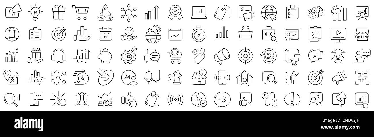 Set of business and marketing line icons. Collection of black linear ...